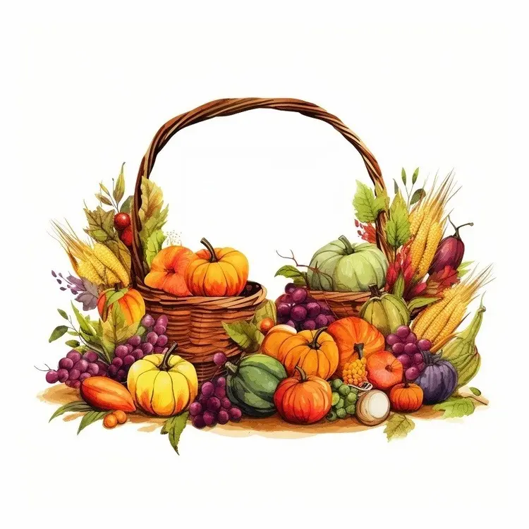 Autumn Harvest Basket with Fruits and Vegetables