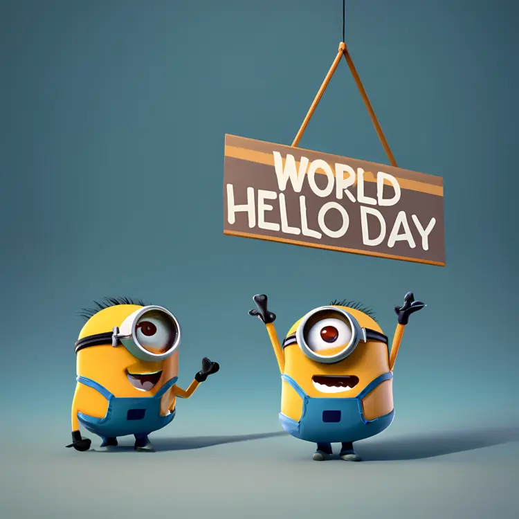 Minions Holding 'World Hello Day' Sign