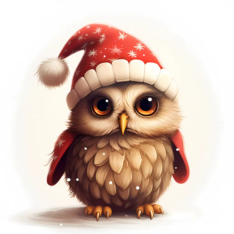 Owl with Santa Hat in Winter