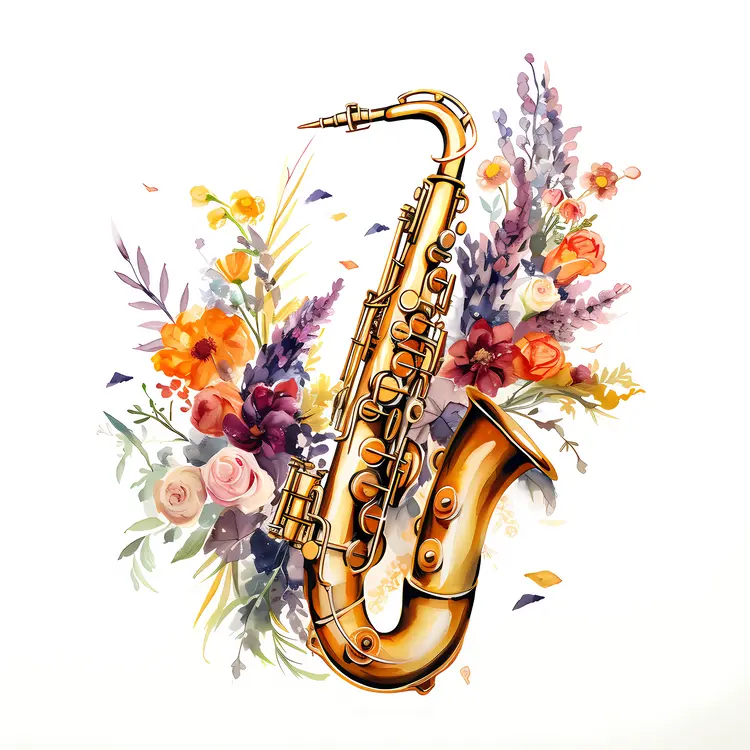 Saxophone with Colorful Flowers