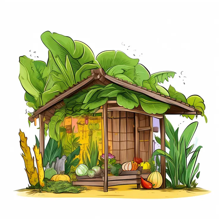 Small Cute Doodle Hut with Vegetables