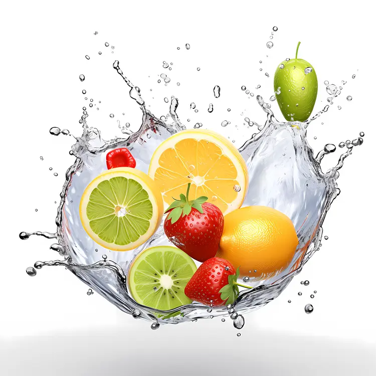 Fresh Fruits Splashing in Water