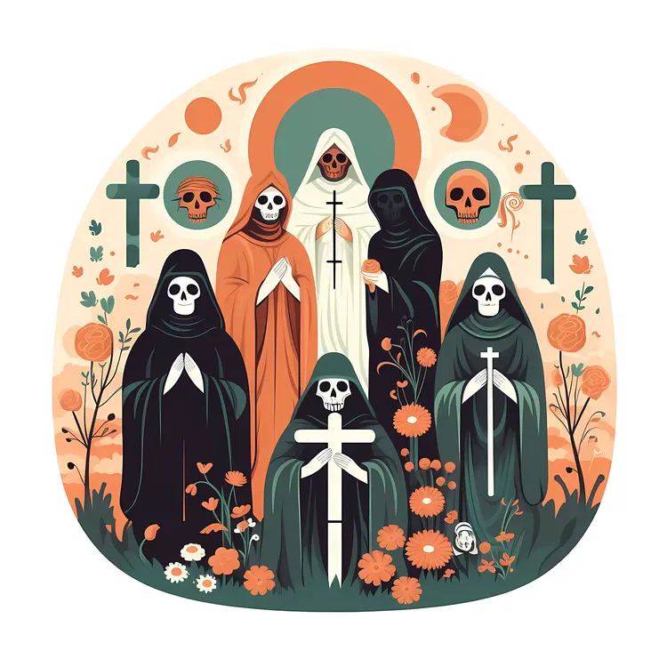 Spooky Skeletons in Robes Illustration