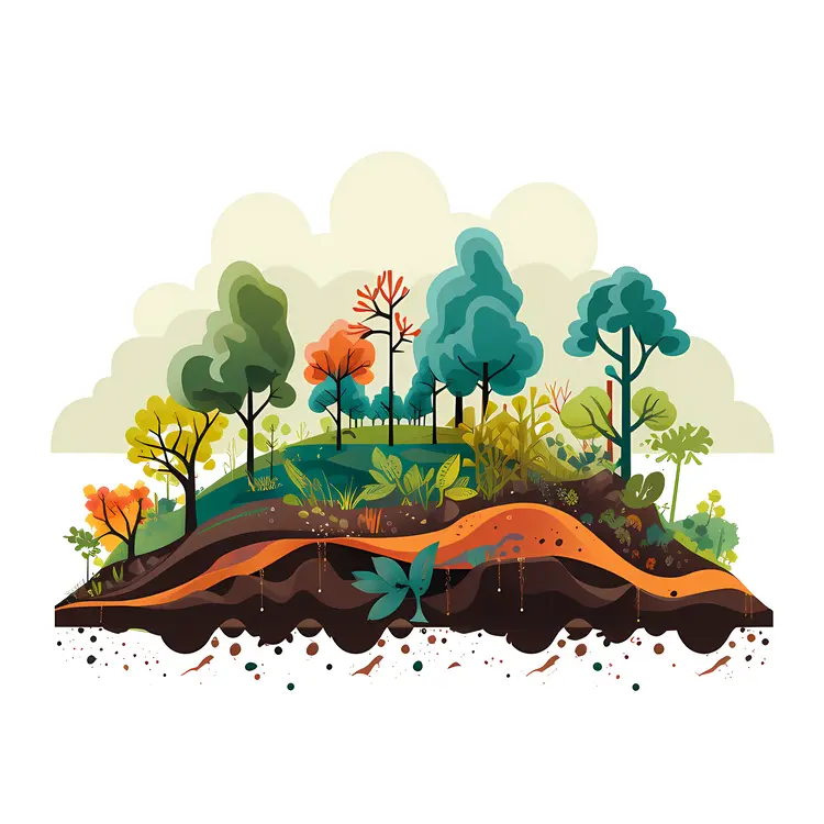 Cross-section of a Forest with Trees and Soil