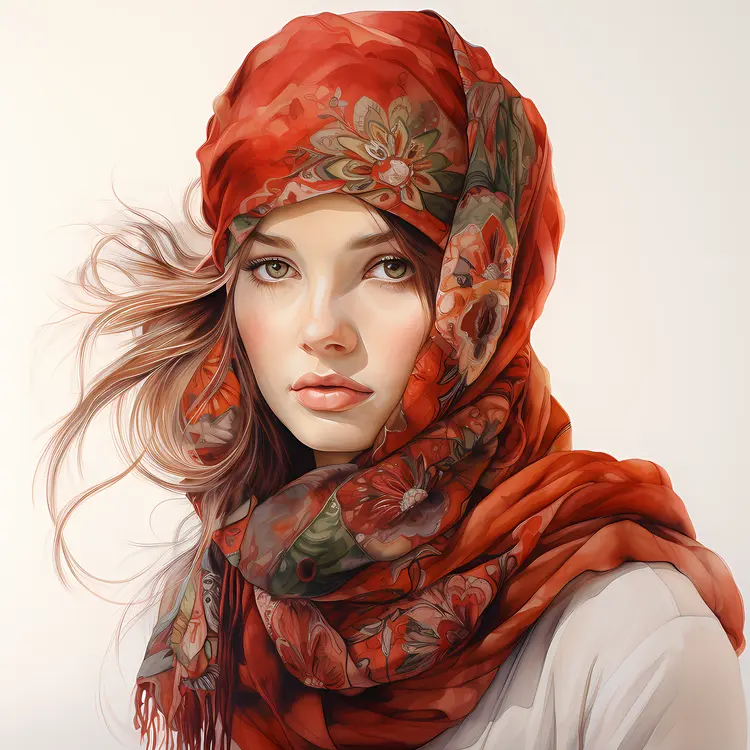 Woman in Red Floral Scarf