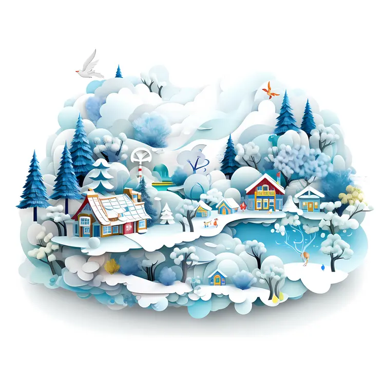 Winter Village Scene