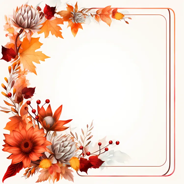 Autumn Flowers Frame with Leaves