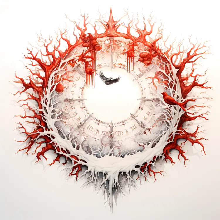 Red Tree Circle with Bird