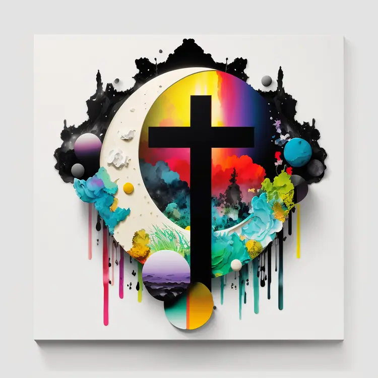 Colorful Cross Art with Abstract Background