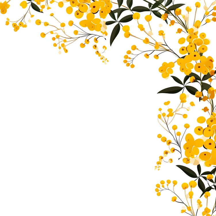 Yellow Flowers with Green Leaves in a Corner Floral Border