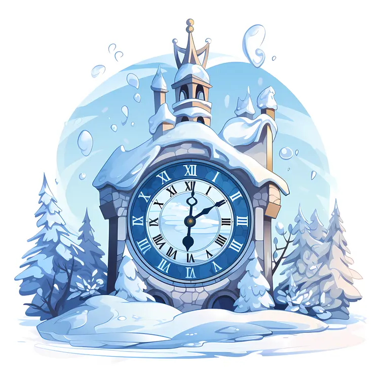 Snowy Castle Clock in Winter Wonderland