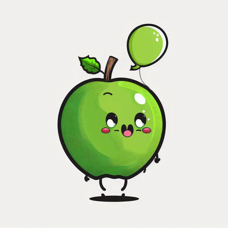 Cute Green Apple with Balloon