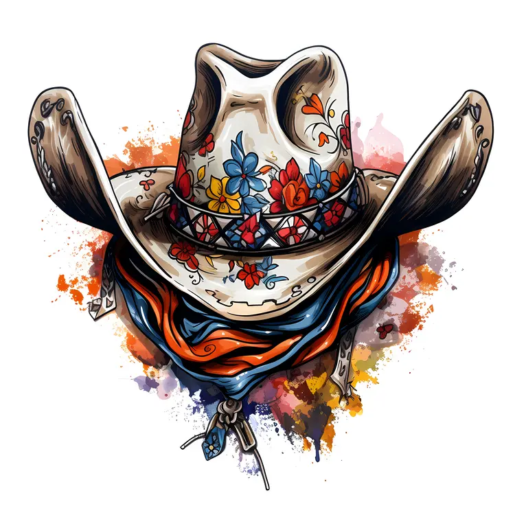 Colorful Floral Cowboy Hat with Bandana
