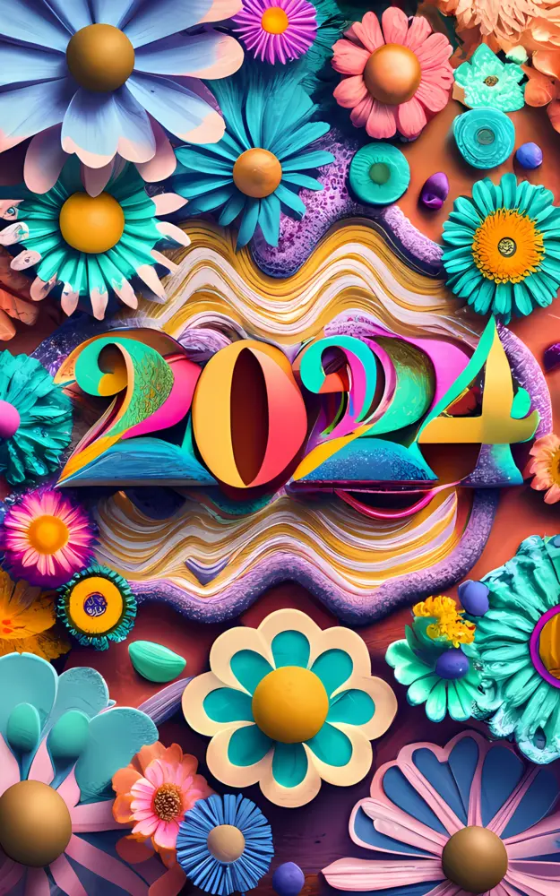 Colorful Flowers and 2024 for New Year Celebration