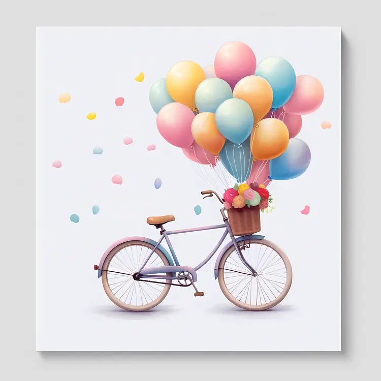 Bicycle with Pastel Balloons