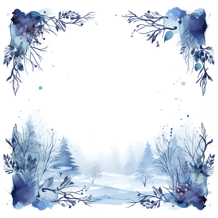 Snowy Landscape Frame with Winter Scenery