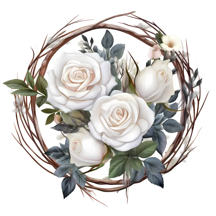 Elegant White Rose Wreath with Twigs