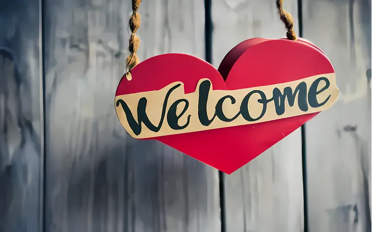 Welcome Text on Red Heart Hanging