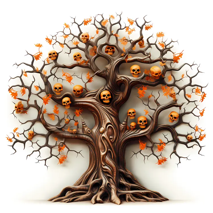 Haunted Skull Tree Illustration for Halloween