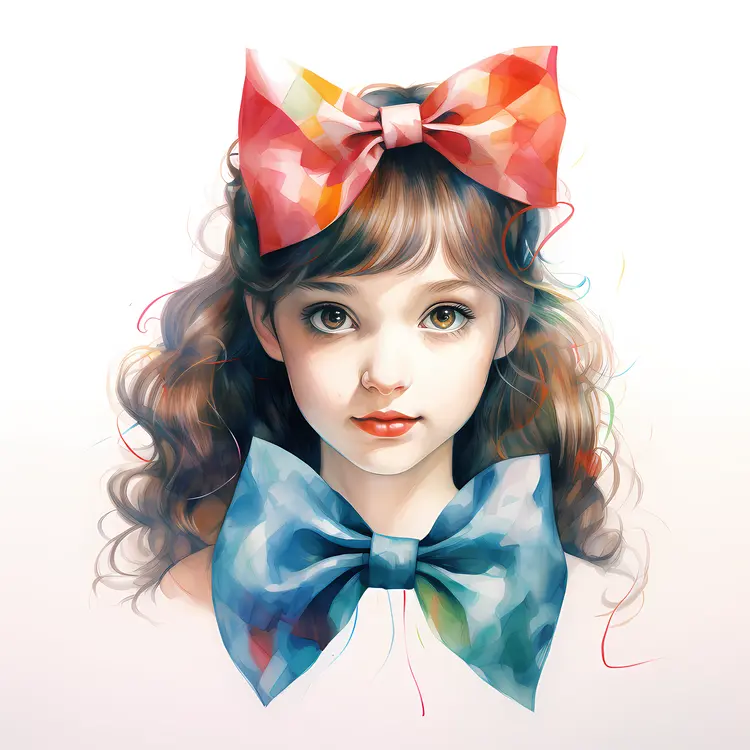 Cute Girl with Colorful Bow Illustration