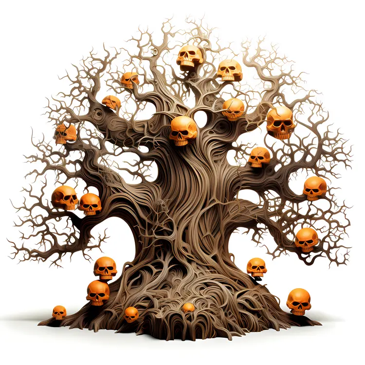 Spooky Tree with Skulls on Branches