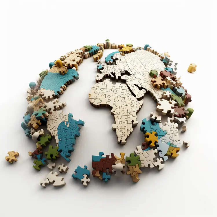 World Map Puzzle with Jigsaw Pieces