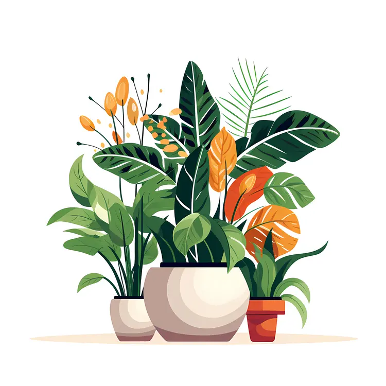 Assorted Potted Plants in Various Pots