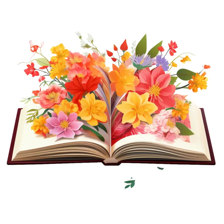 Beautiful Open Book with Colorful Flowers