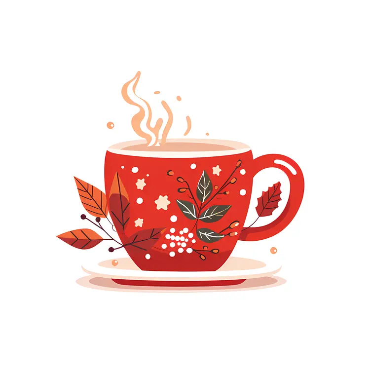 Red Cup with Autumn Leaves and Steam