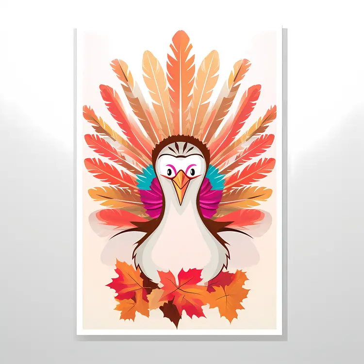 Colorful Turkey with Autumn Leaves
