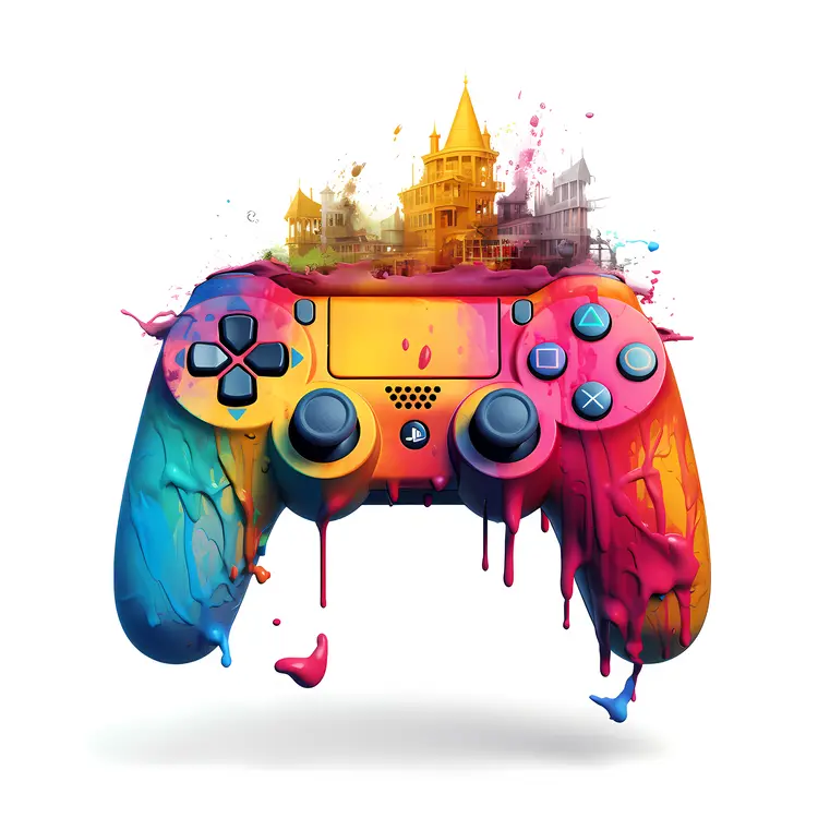 Colorful Game Controller with Artistic Background