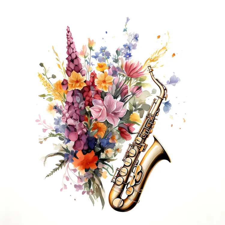 Saxophone with Colorful Floral Arrangement