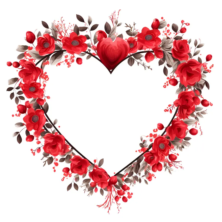 Heart-shaped Floral Frame with Red Roses