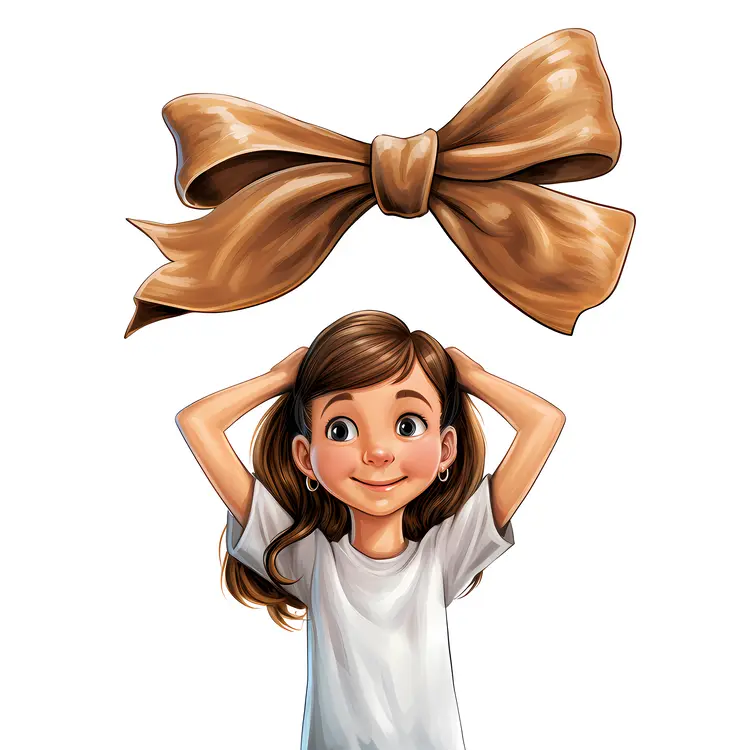 Illustration of Girl with Brown Bow