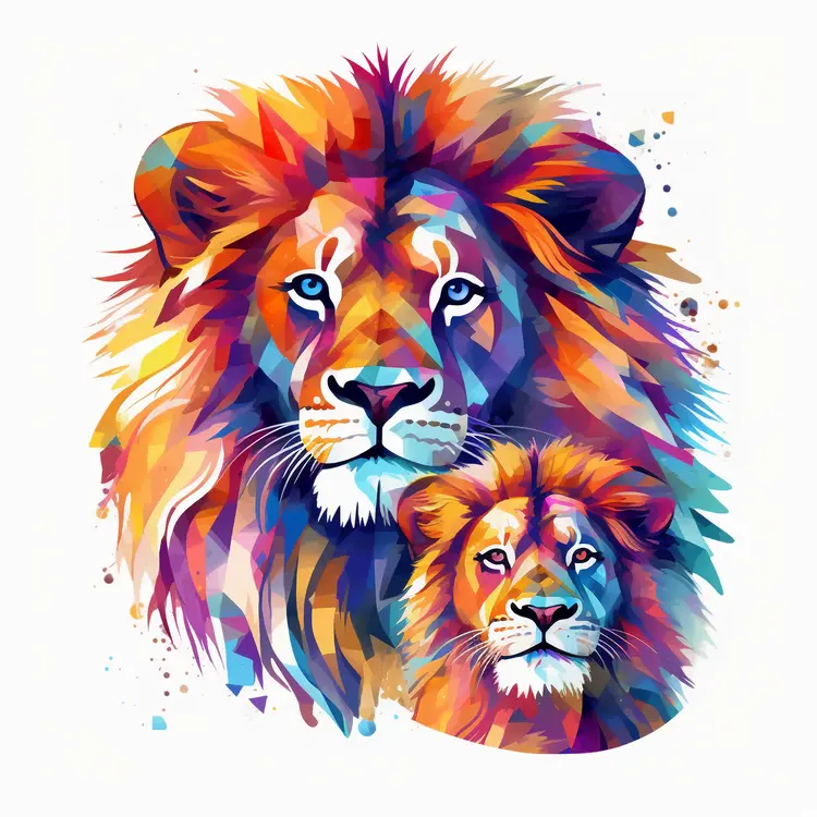 Colorful Lion and Cub Illustration