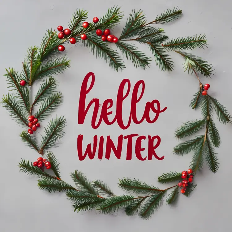 Hello Winter Greeting with Snowflakes
