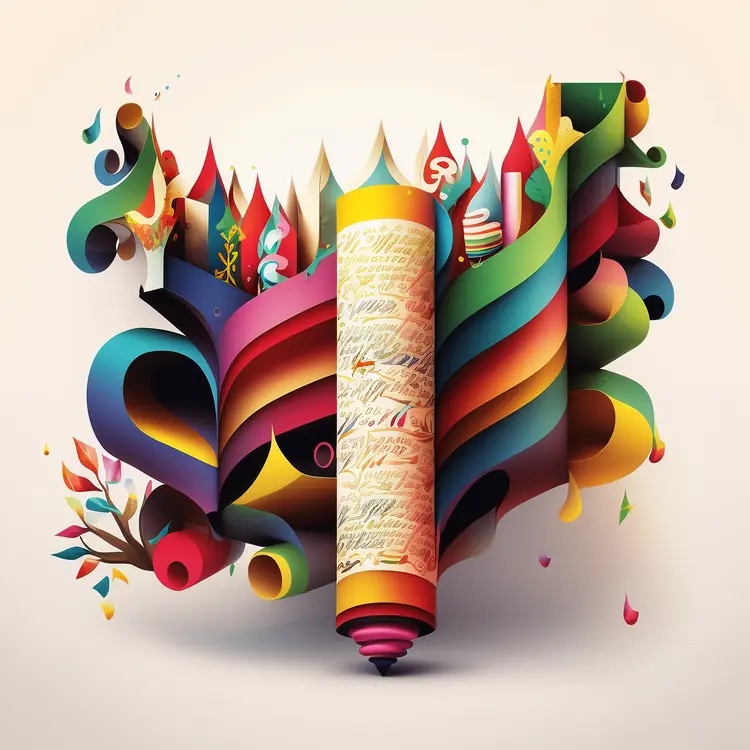 Colorful Scroll with Ribbons and Patterns