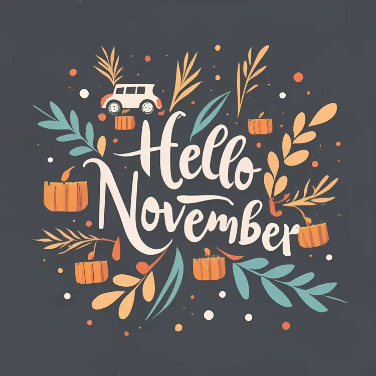 Hello November with Pumpkins and Leaves
