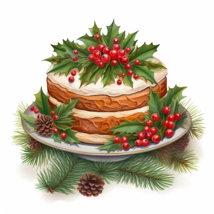 Layered Christmas Cake with Holly and Berries