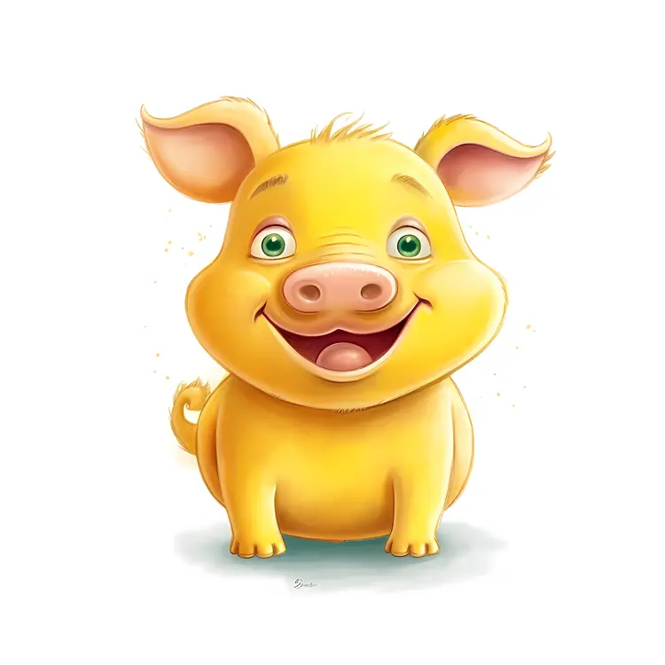 Happy Yellow Pig Cartoon