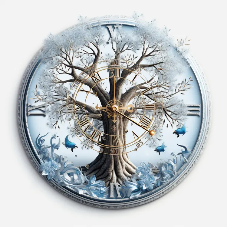Tree and Fish Clock with Blue Background