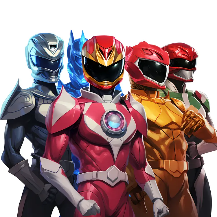 Group of Power Rangers in Helmets