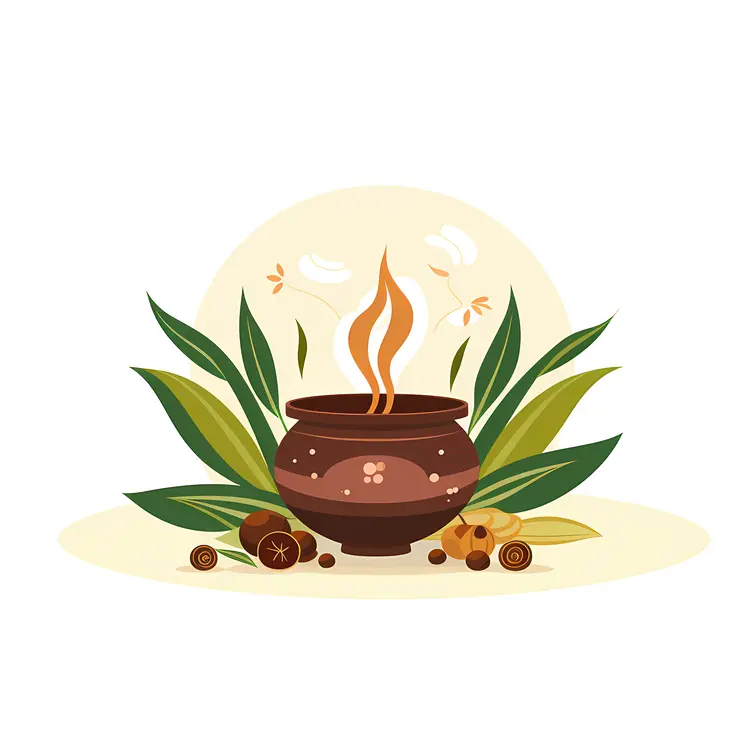 Clay Pot with Leaves and Spices