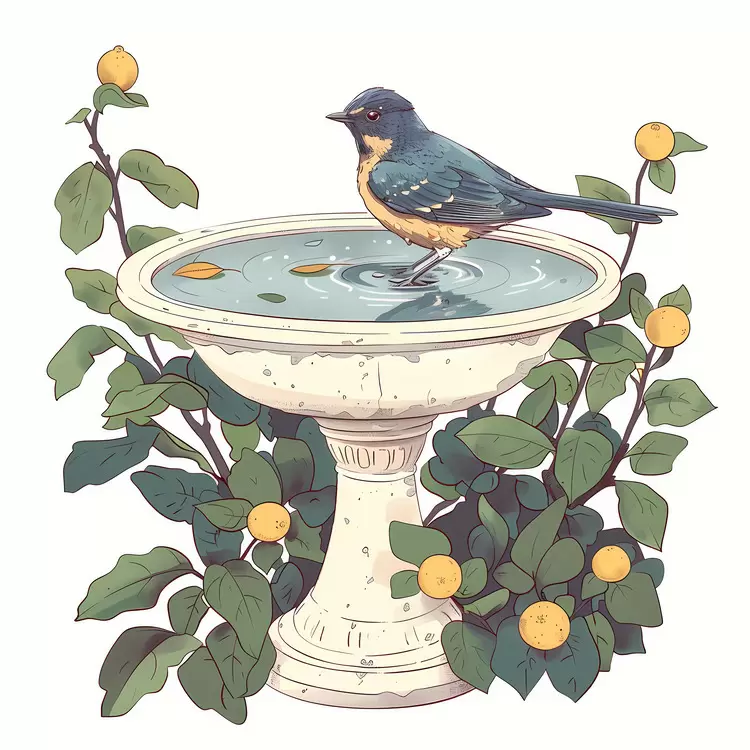 decorative fountain Bird Bath lemon tree