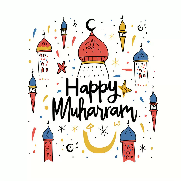 Happy Muharram happy muhara islamic art hand drawn illustration arabic ...