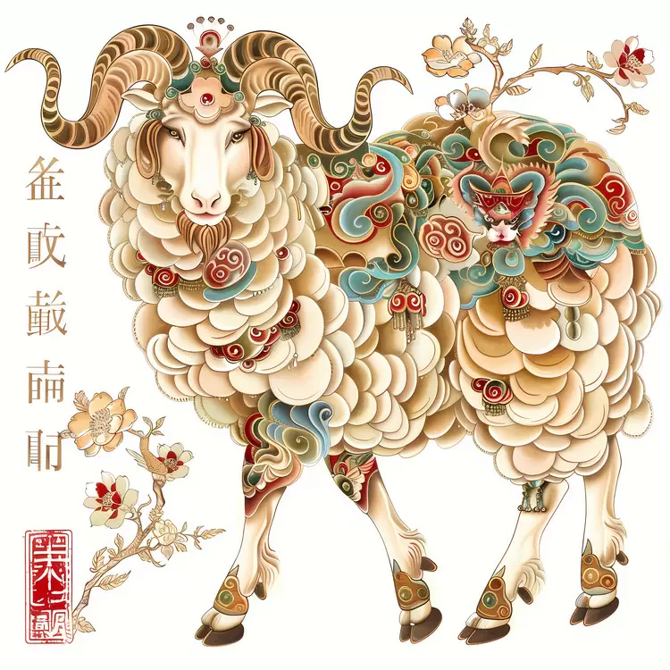 chinese ram traditional floral elements hand painted Chinese Zodiacs