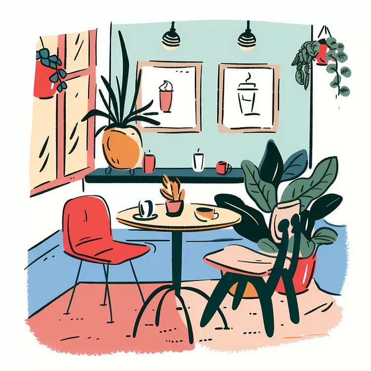 Bright Cafe Corner with Plants and Decor