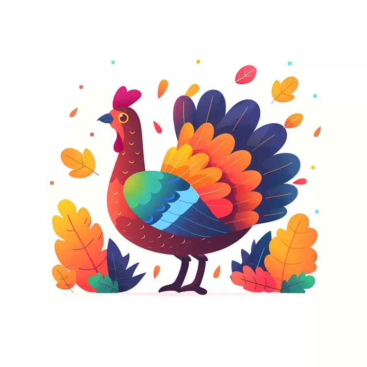 Colorful Turkey with Autumn Leaves