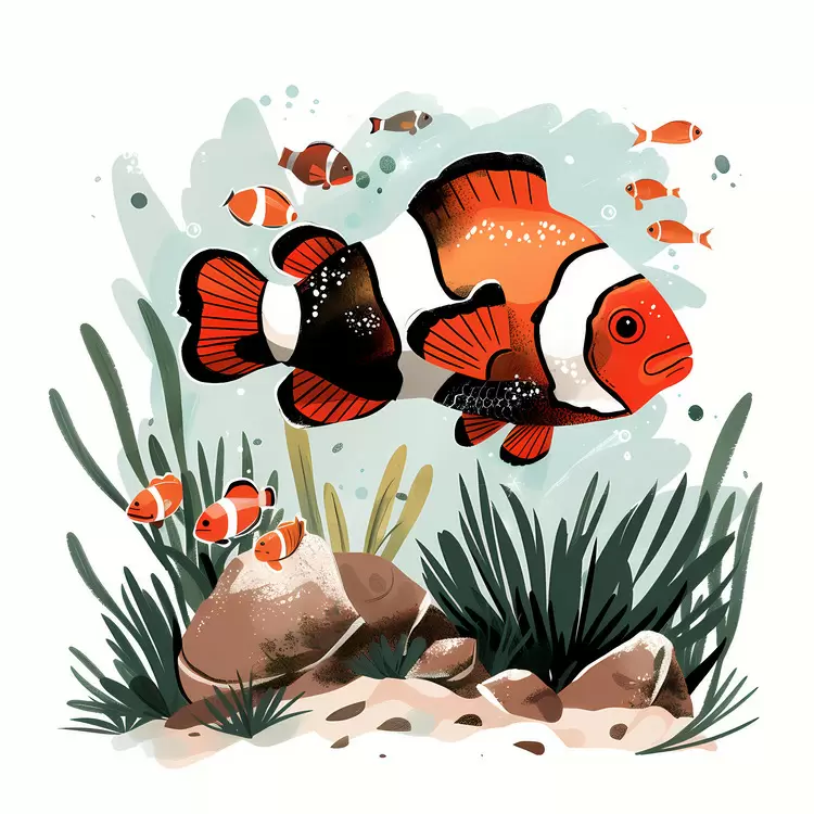 Clownfish Swimming with Friends