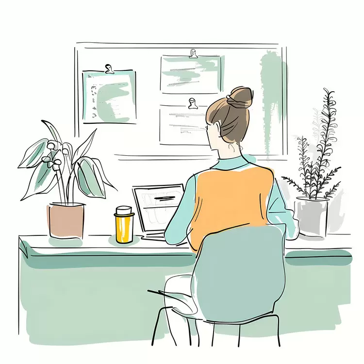 office reception desk laptop plant pot